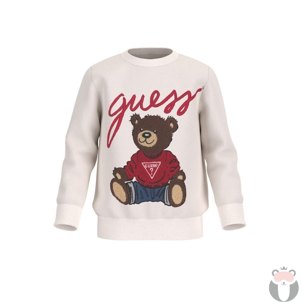 Guess Bear Плътна блуза с мече унисекс CREAM WHITE - Tediko.bg